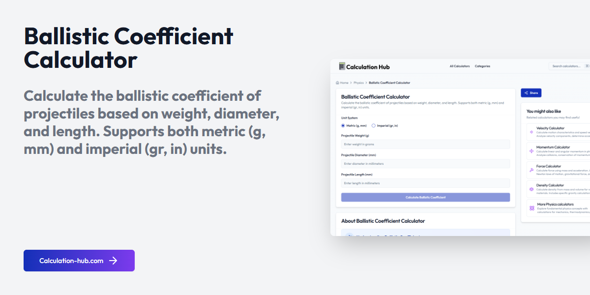 Ballistic Coefficient Calculator Calculation Hub