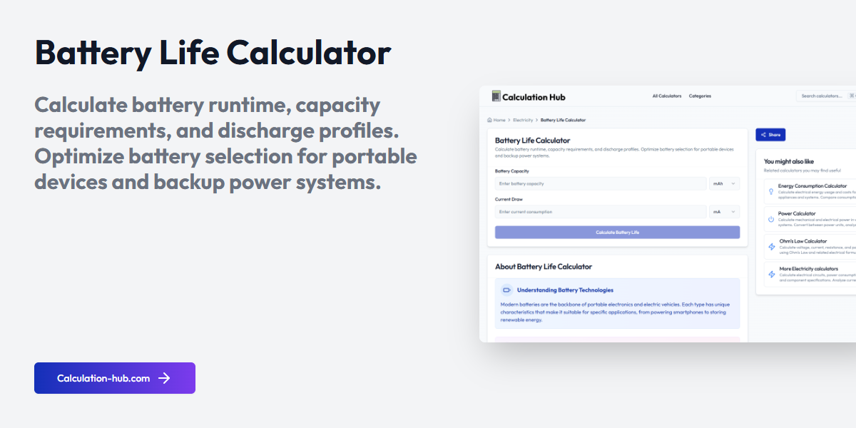 Battery Life Calculator - Runtime & Charging Analysis - Calculation Hub