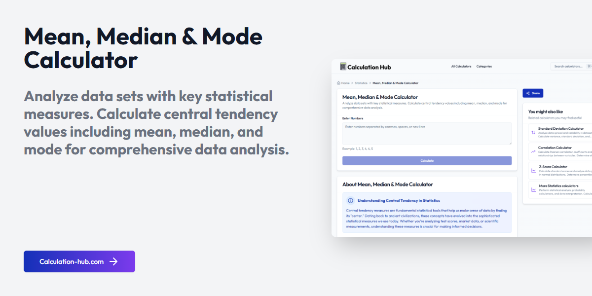 Mean, Median & Mode Calculator - Calculation Hub